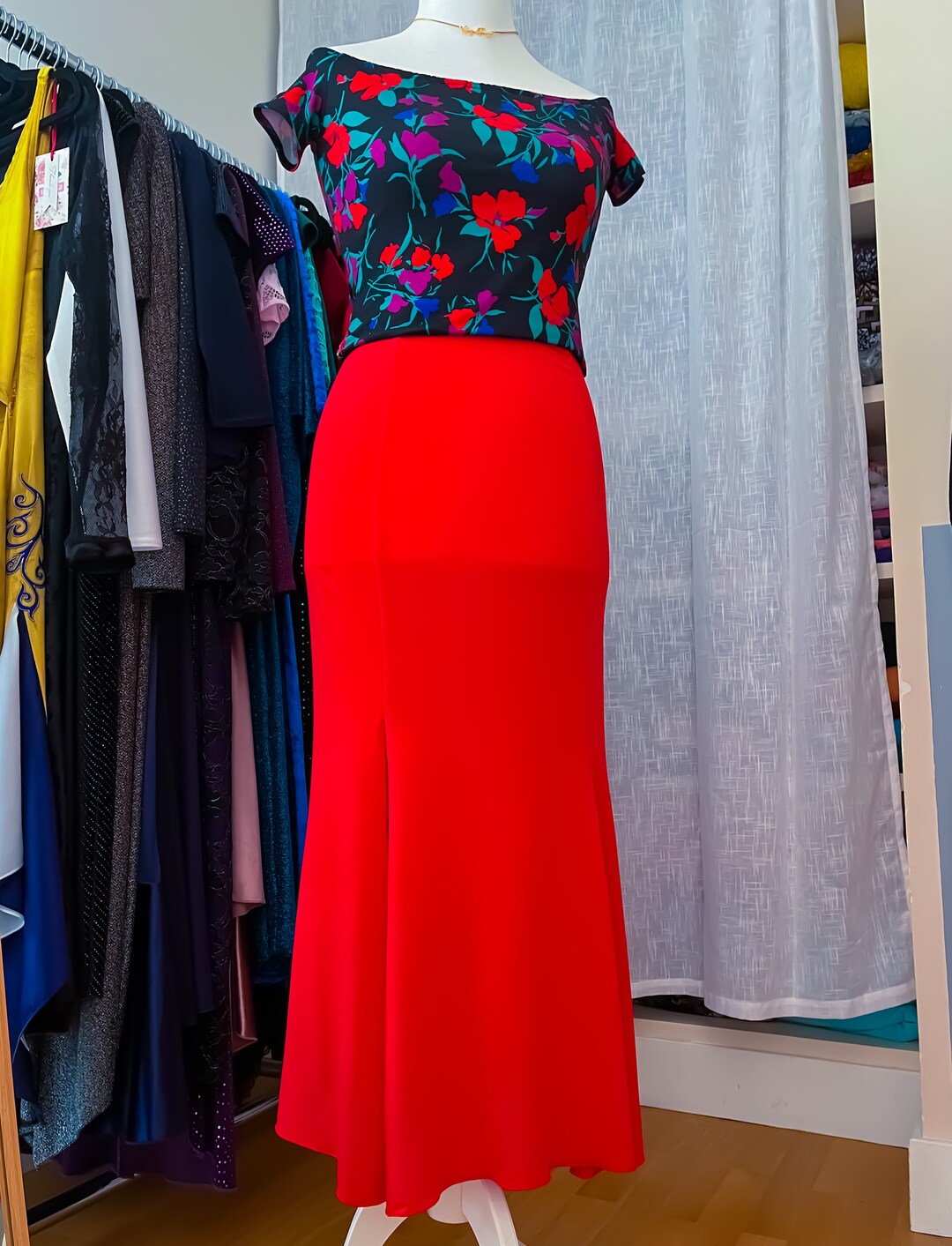 Red Dance Tango Skirt With a Slit. - Etsy UK