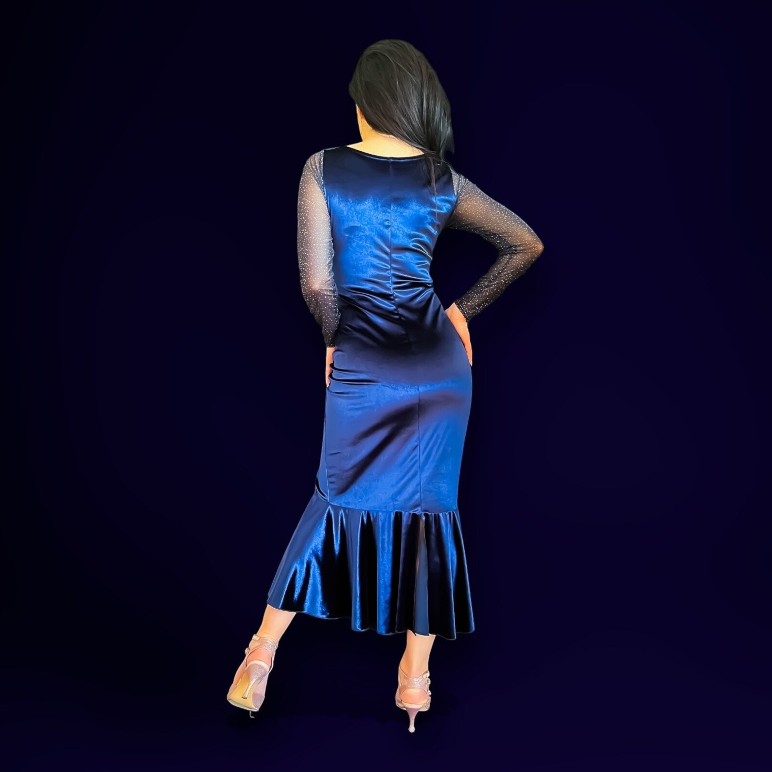 Blue Velvet Tango Dress With a Frill at the Bottom and Translucent ...