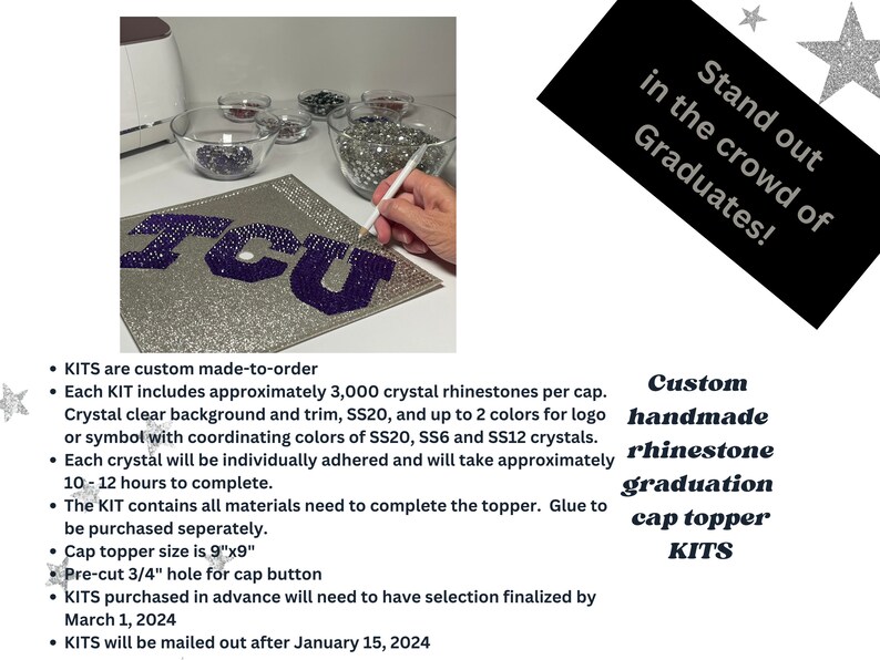 Grad Cap Craft Kit, Bling DIY Crystal Graduation Cap Topper Kit, Senior ...