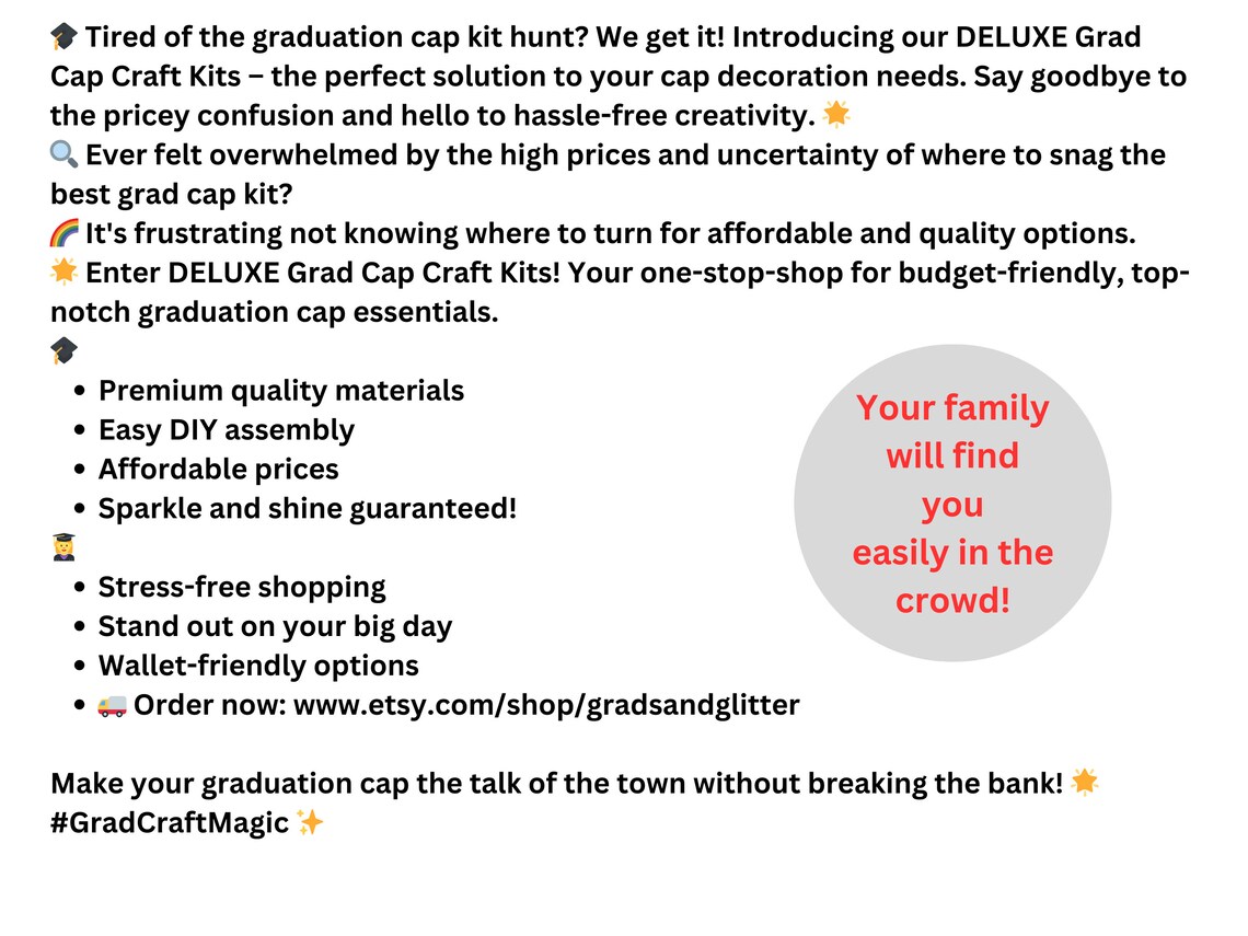 DELUXE Grad Cap Craft Kit, Bling DIY Crystal Graduation Cap Topper Kit ...