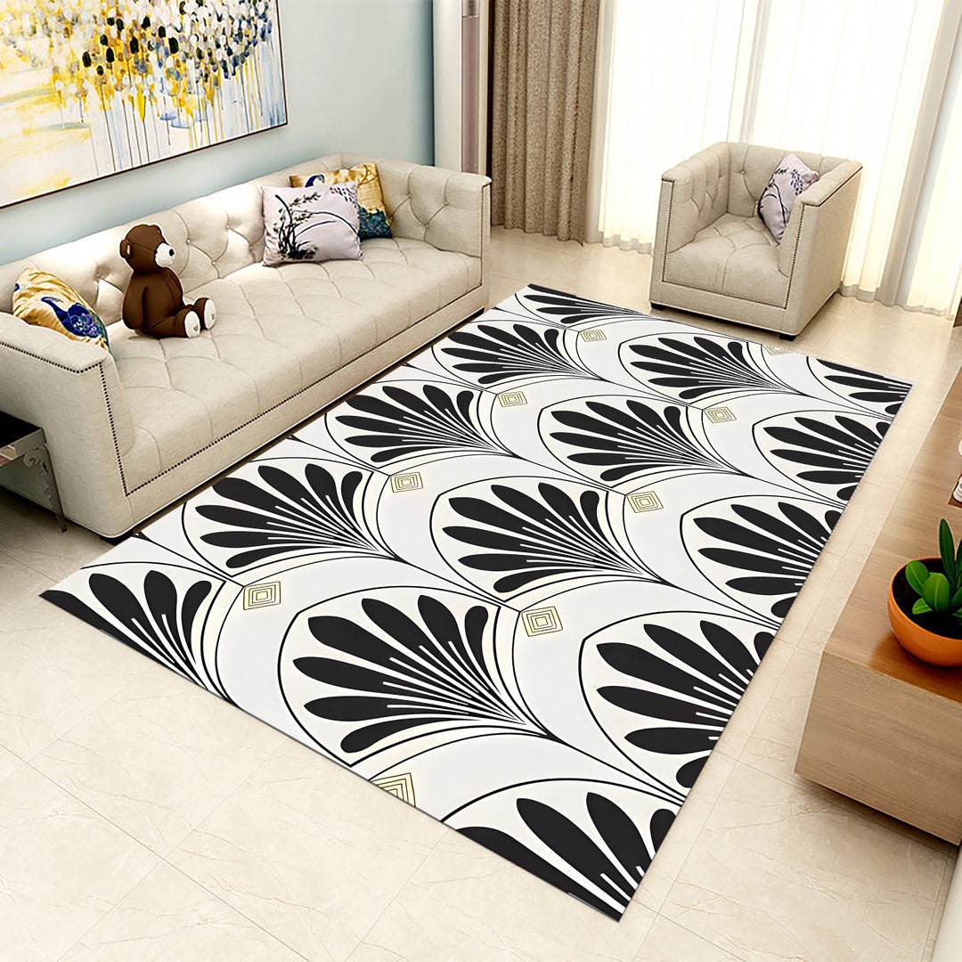 Art Deco Style Area Rug, Flat Design Art Deco, Golden Elements on White ...