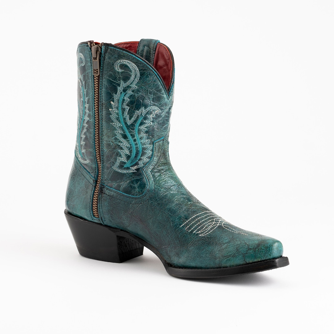 Women's Ferrini Molly Leather Booties Handcrafted Teal - Etsy
