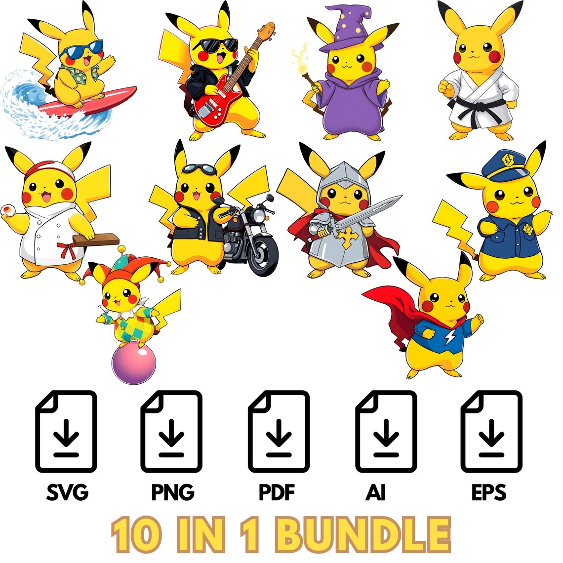 10 Pikachu Jobs Clipart Bundle – Cute Occupational Pikachu SVG & PNG ...