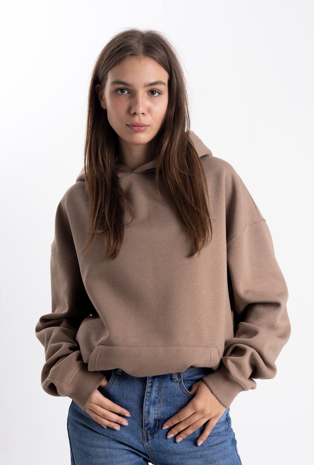 Light Brown Basic Hoodie, Brown Kangaroo Pocket Hoodie, Oversize Unisex Sweatshirt, Oversize ...