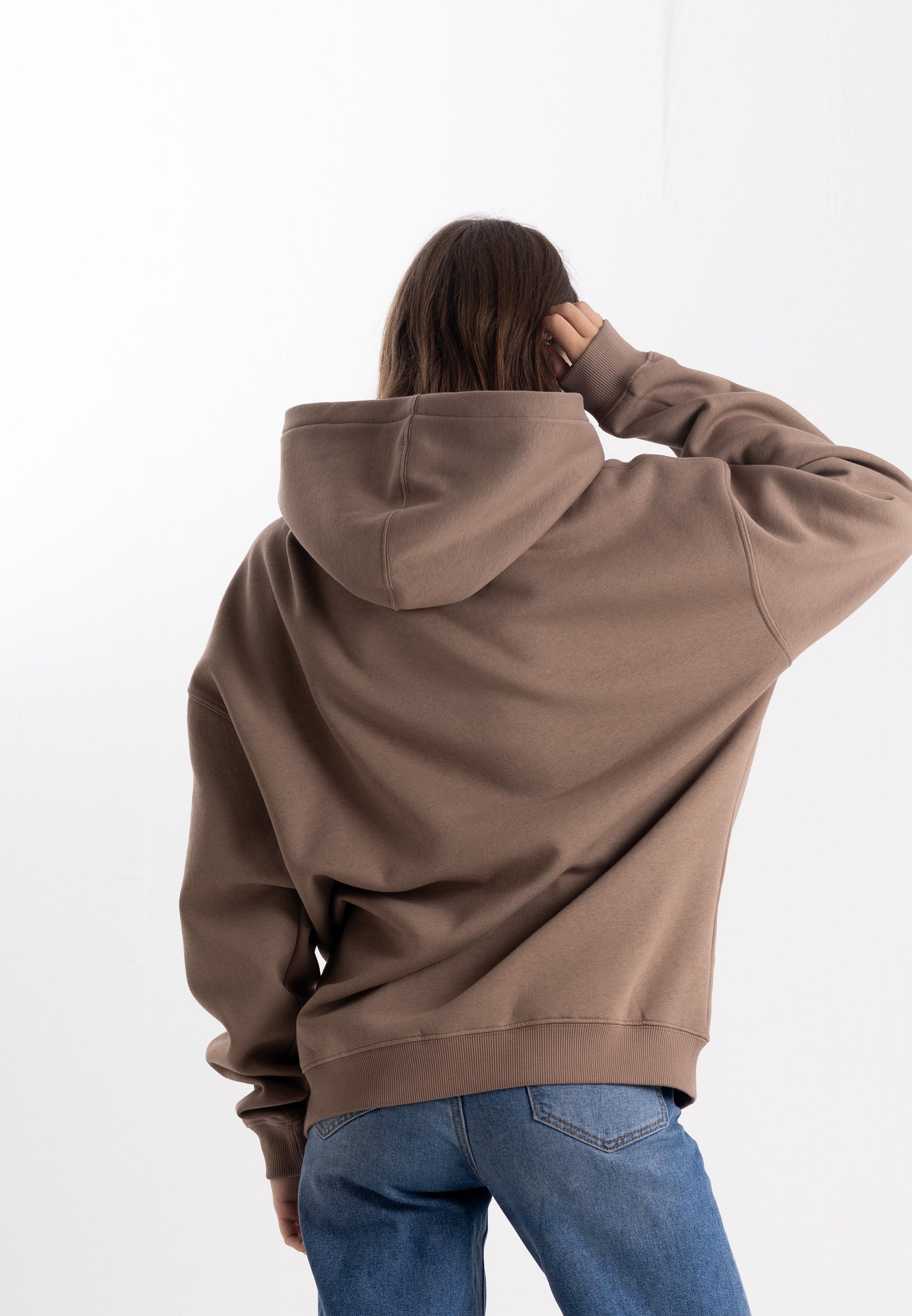 Light Brown Basic Hoodie, Brown Kangaroo Pocket Hoodie, Oversize Unisex ...