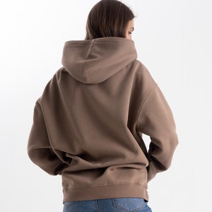Light Brown Basic Hoodie, Brown Kangaroo Pocket Hoodie, Oversize Unisex ...