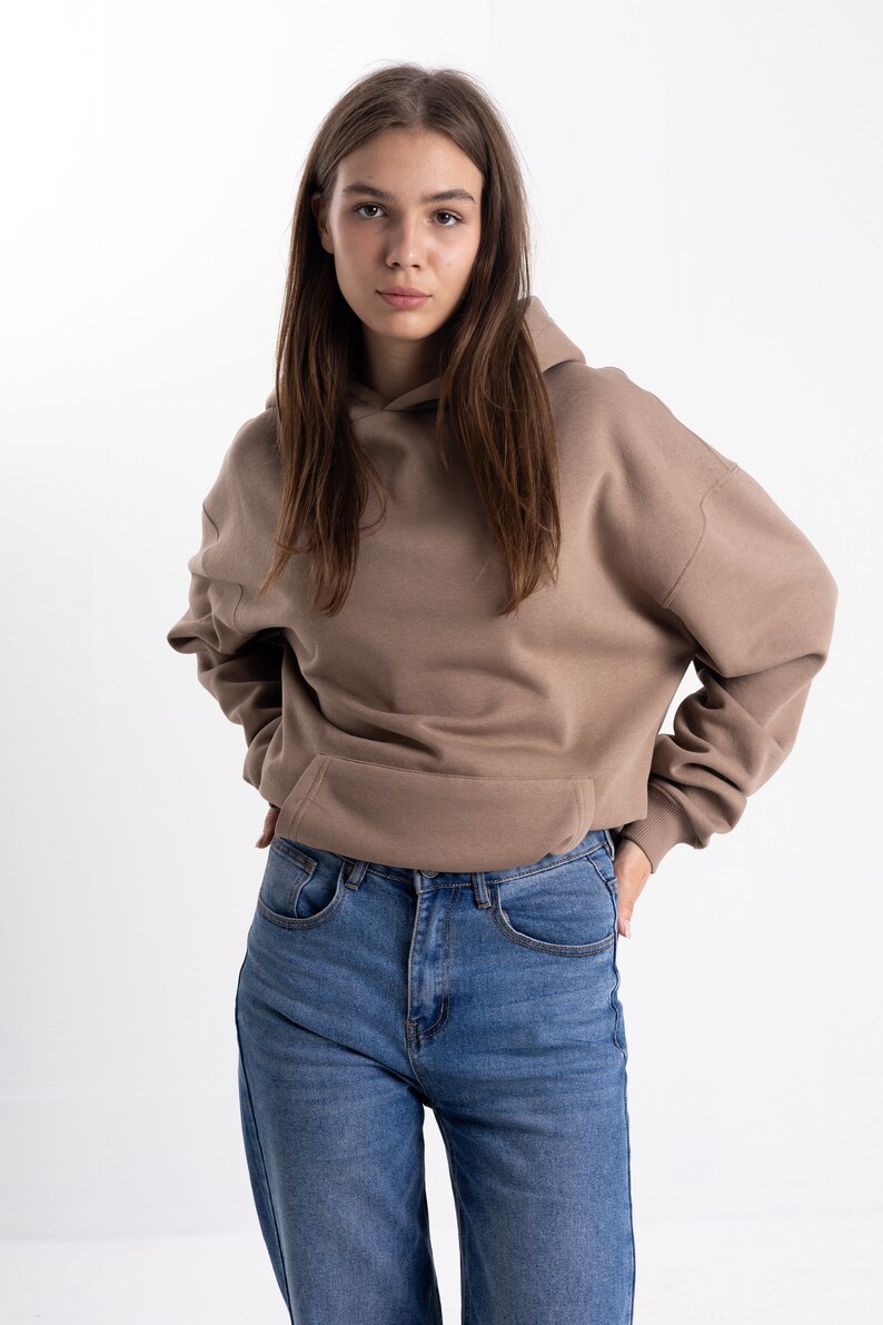 Light Brown Basic Hoodie, Brown Kangaroo Pocket Hoodie, Oversize Unisex Sweatshirt, Oversize ...