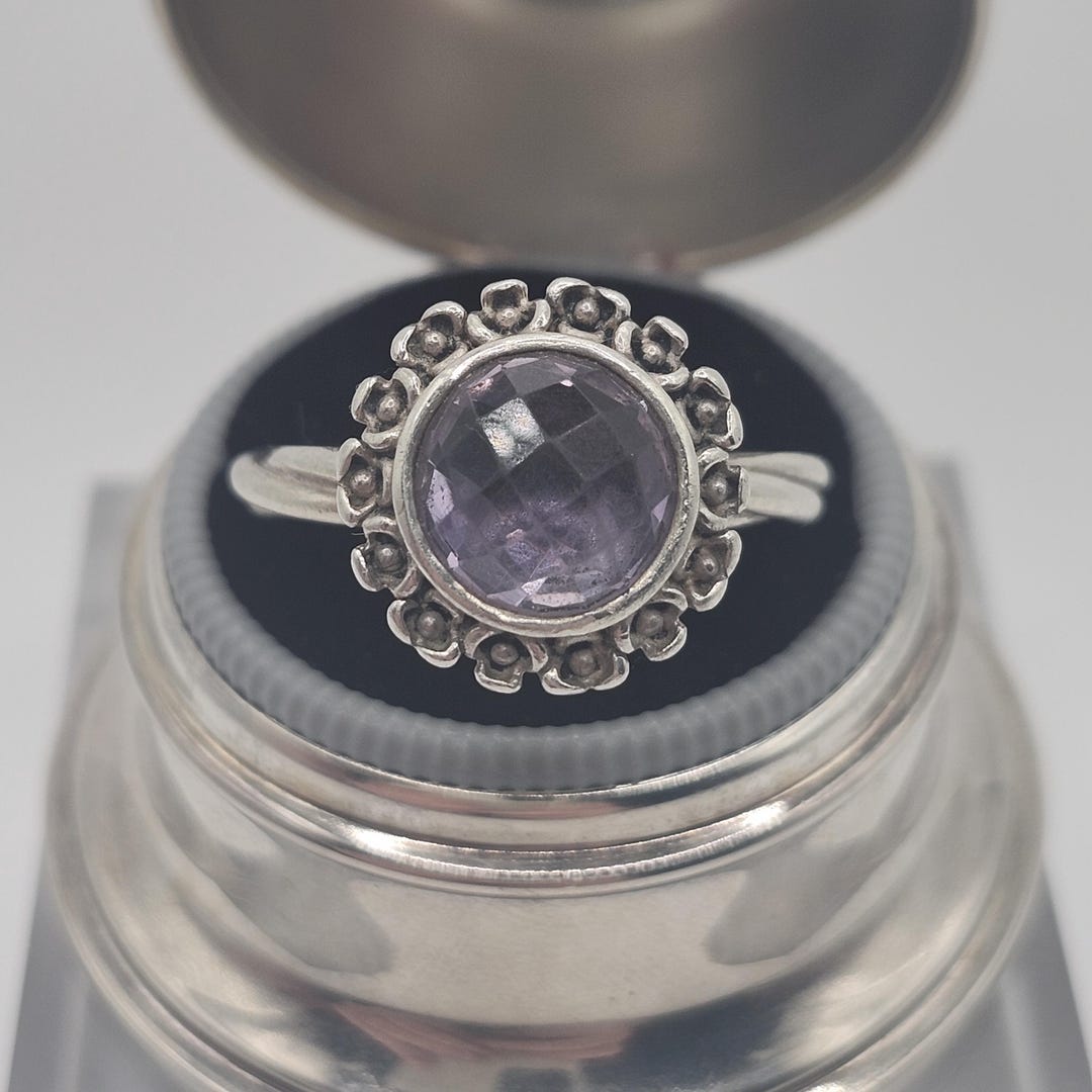 Pandora Sterling Silver Floral Amethyst Ring - Etsy