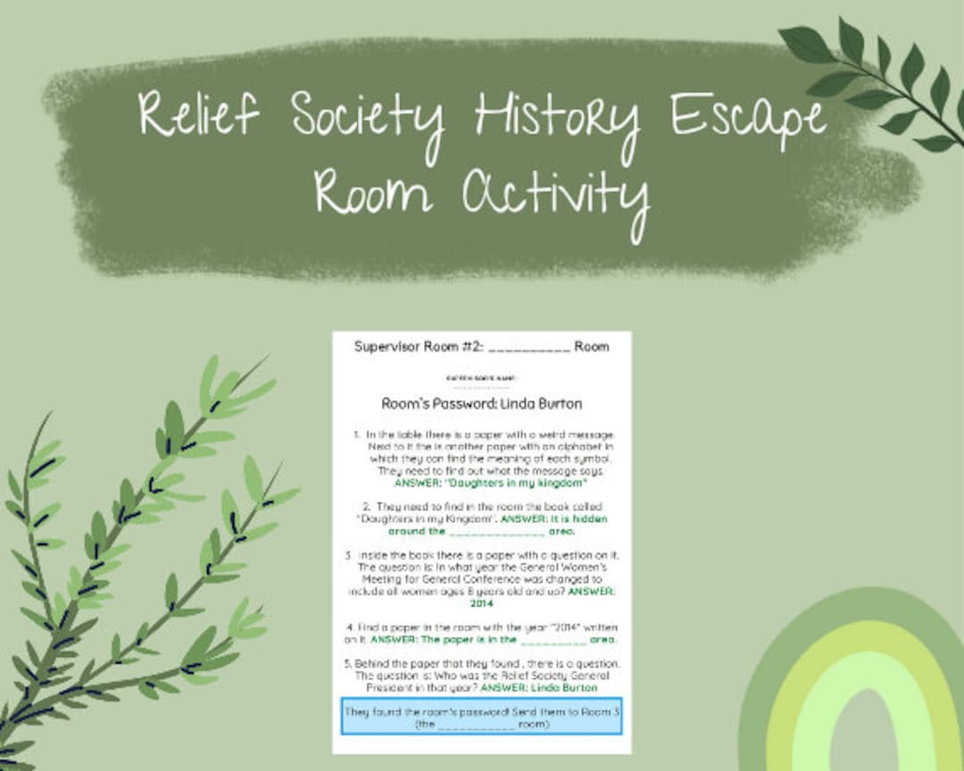 Relief Society History Escape Room - Etsy