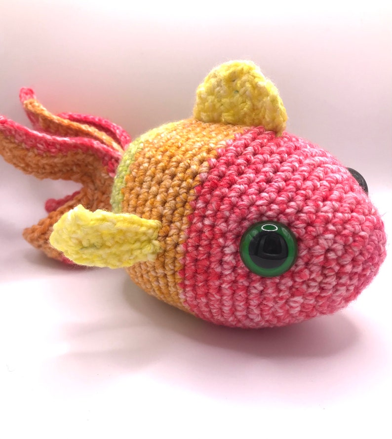 Crochet Rainbow Fish red, Orange and Yellow green Eyes - Etsy