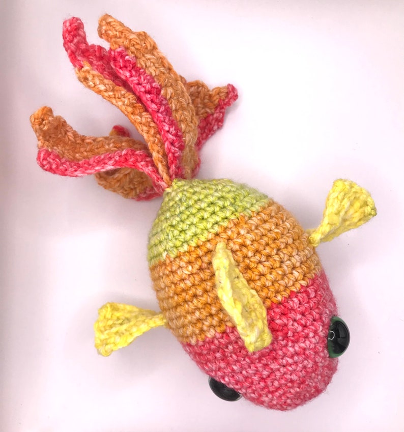 Crochet Rainbow Fish red, Orange and Yellow green Eyes - Etsy
