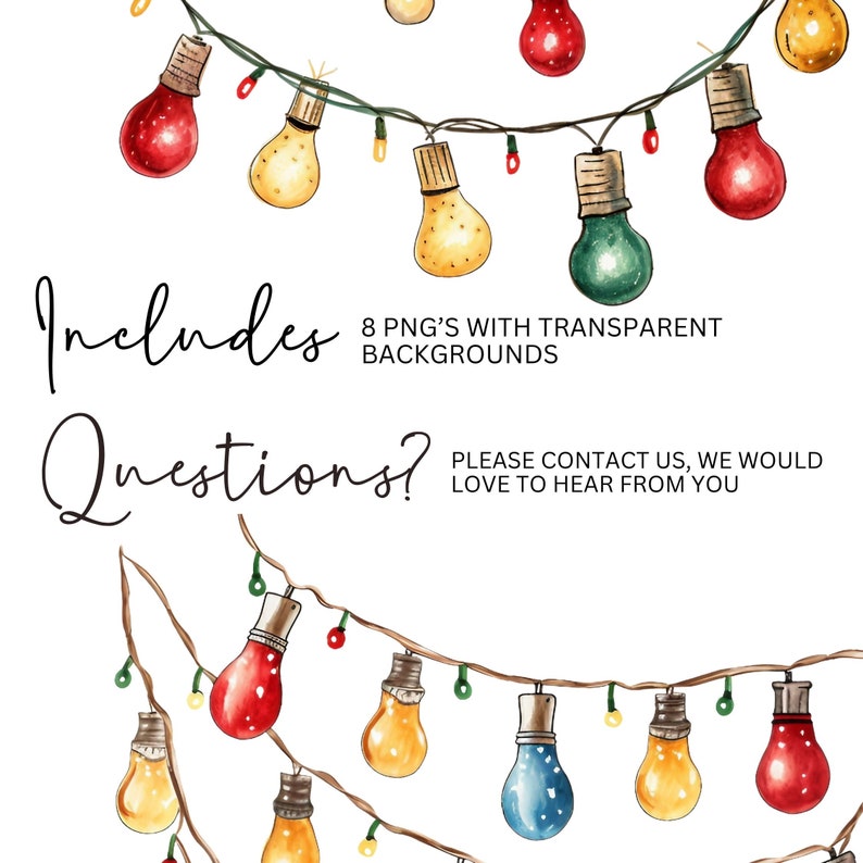 Vintage Christmas Lights Clipart, Boho Christmas Garland Floral Clipart ...