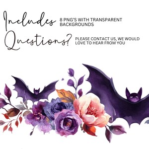 Purple Bat Halloween Watercolor Clipart, Spooky Halloween Border Floral ...