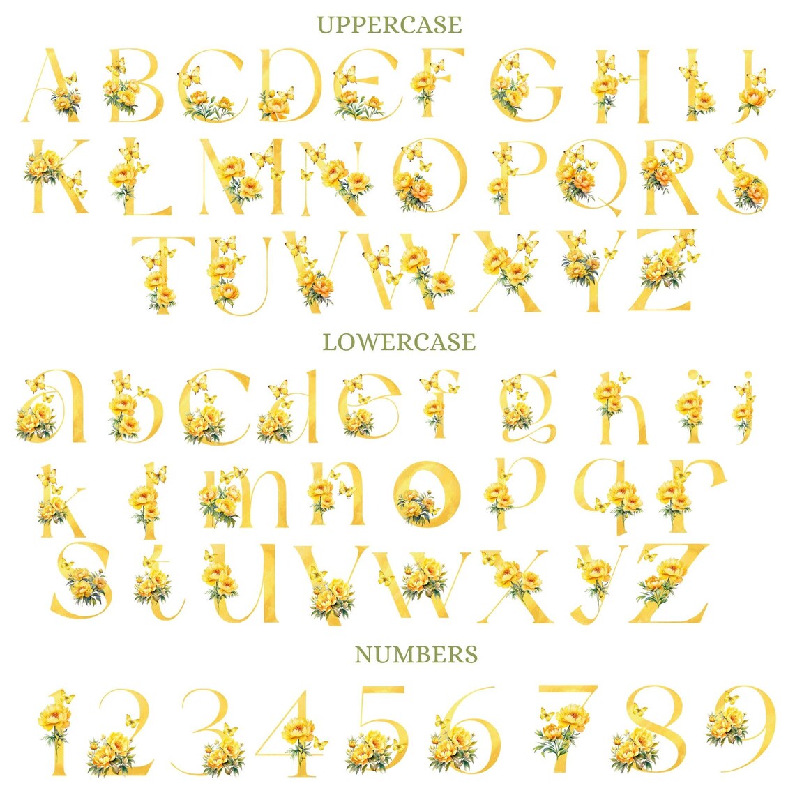 Yellow Floral Alphabet Clipart, Letter Clipart, Floral Letter PNG ...