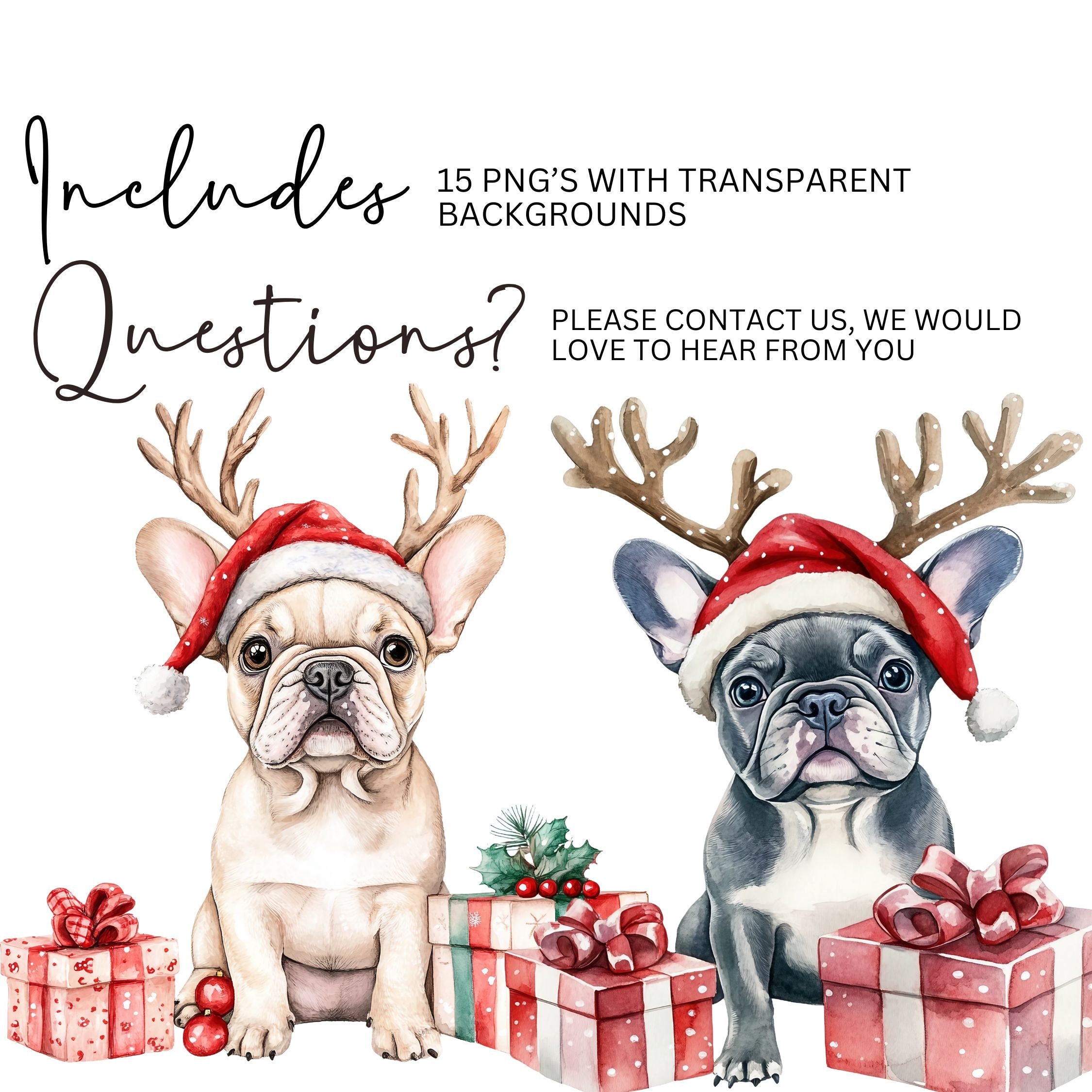 French Bulldog Christmas Watercolor Clipart, Christmas Dog Clipart, Dog ...