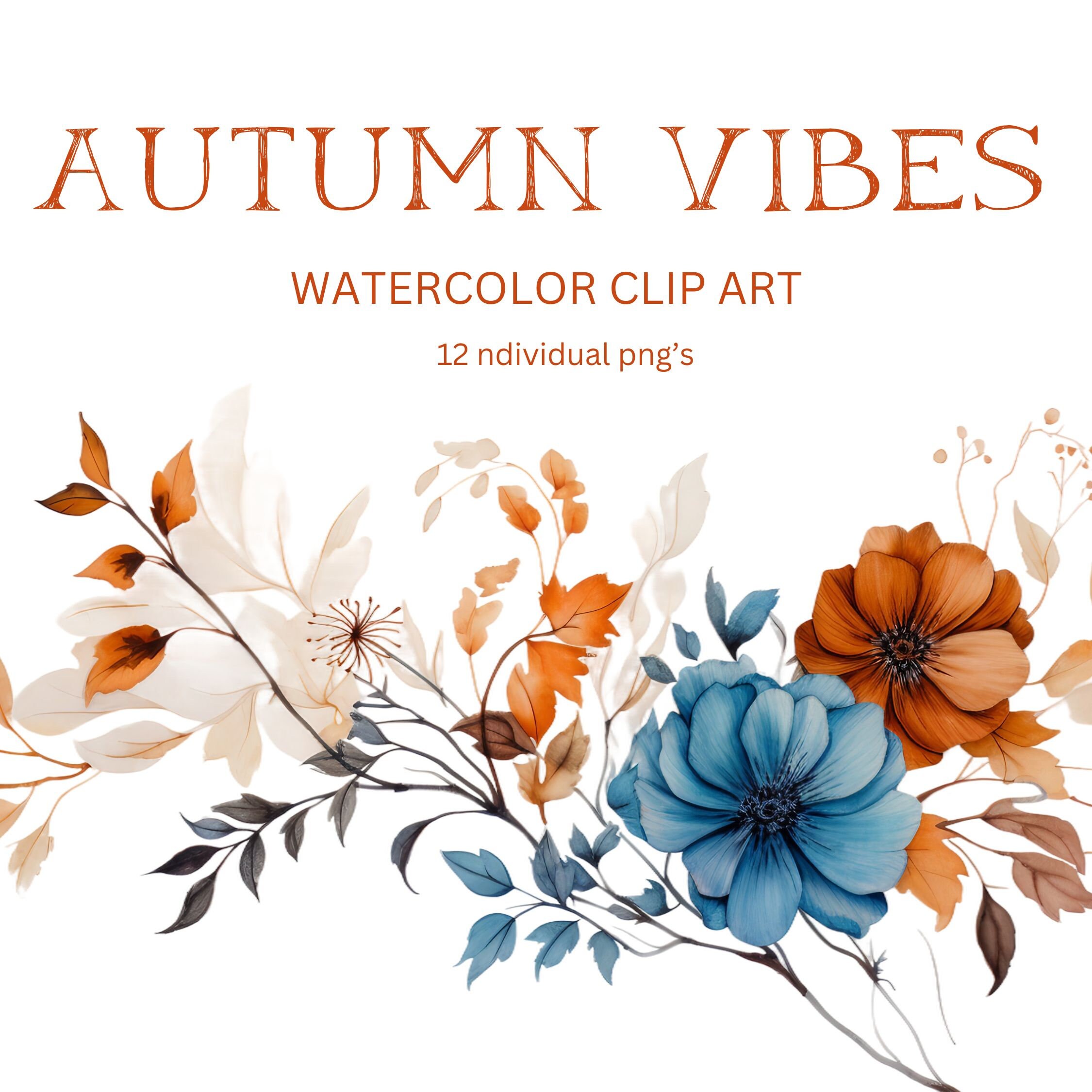 Autumn Watercolor Clipart Fall Floral Clipart Bohemian Flower Clipart ...