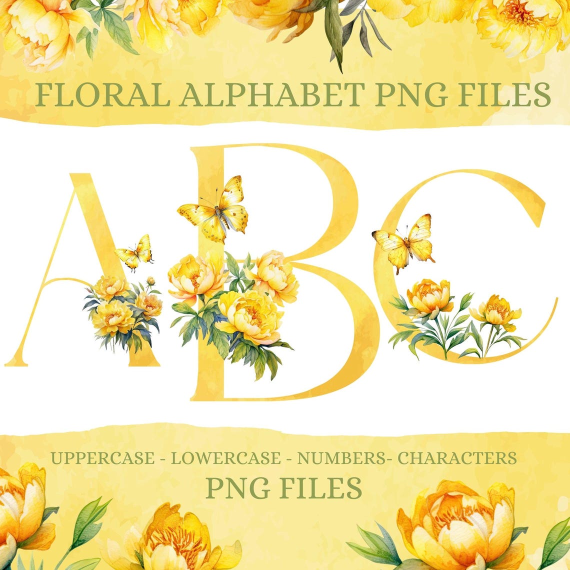Yellow Floral Alphabet Clipart, Letter Clipart, Floral Letter PNG ...