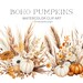 BOHO Pumpkin Floral Clipart, Halloween Watercolor Clipart, Pastel ...