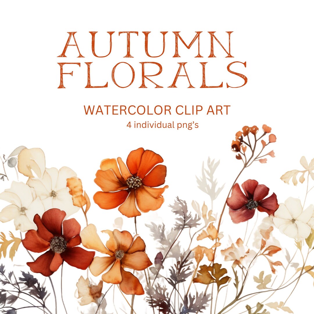 Fall Floral Watercolor Clipart - Bohemian Floral Clipart - Fall Flowers ...