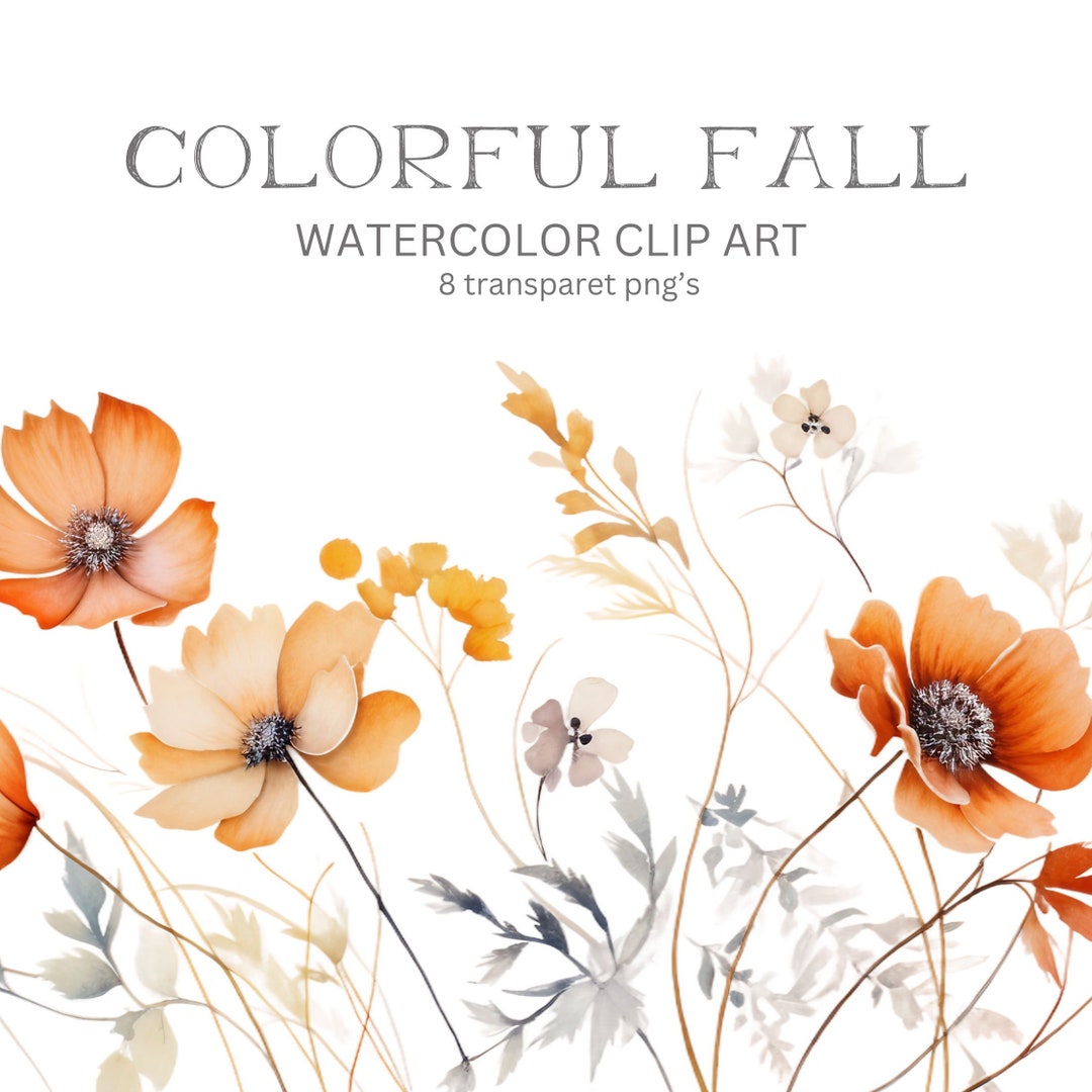 Autumn Watercolor Clipart - Fall Floral Clipart - Bohemian Flower ...