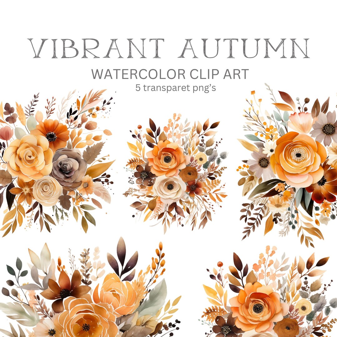 Autumn Watercolor Clipart Fall Floral Clipart Bohemian Flower Clipart ...