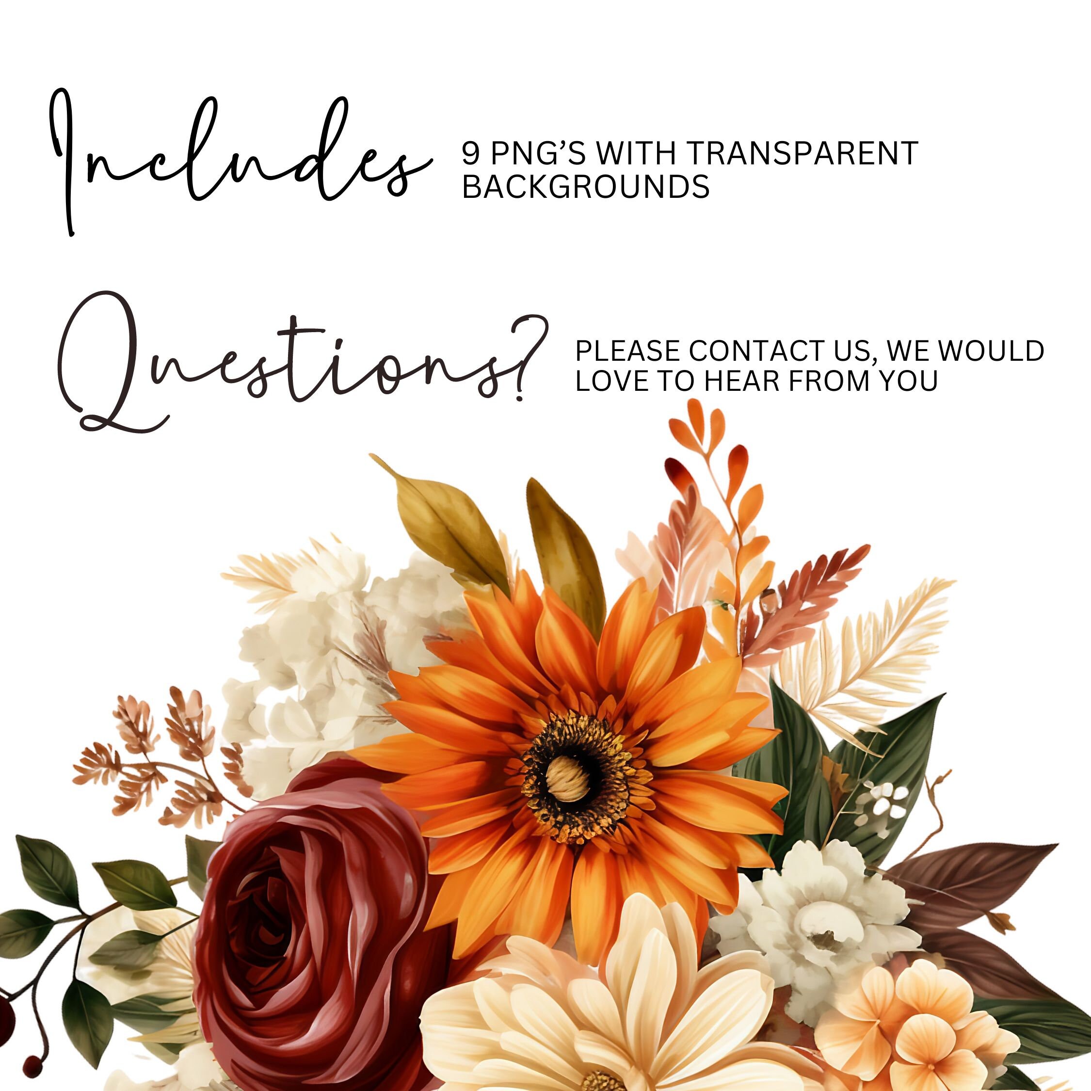 Thanksgiving Floral Clipart, Boho Thanksgiving Floral Clipart, Vintage ...