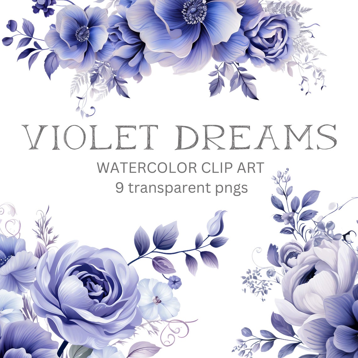 Violet Wildflower Watercolor Clipart Fall Floral Clipart - Etsy