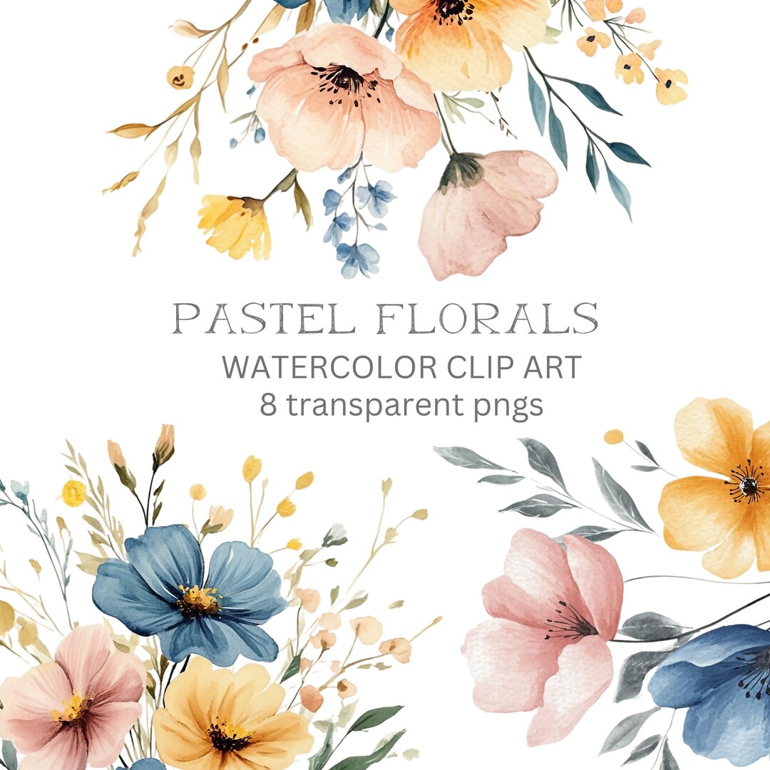 Pastel Wildflower Watercolor Clipart, Spring Floral Clipart, French ...