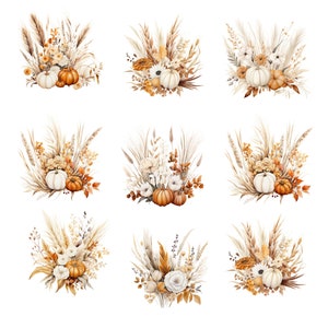 BOHO Pumpkin Floral Clipart, Halloween Watercolor Clipart, Pastel ...