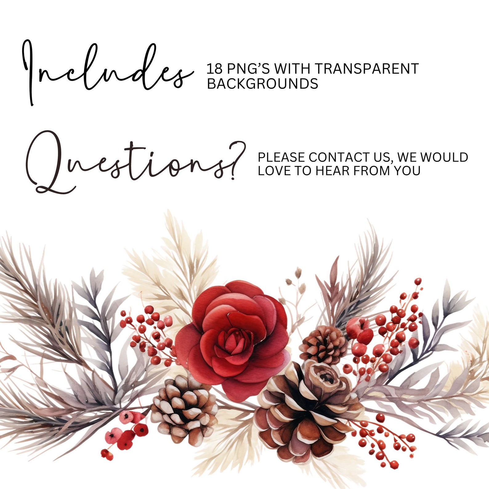 Vintage Christmas Floral Clipart Boho Christmas Tiny Floral - Etsy