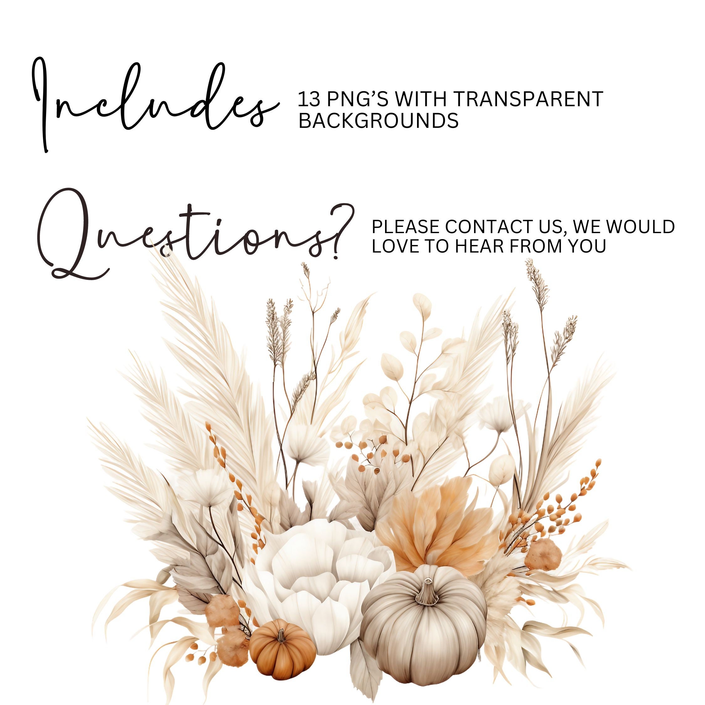 BOHO Pumpkin Floral Clipart, Halloween Watercolor Clipart, Pastel ...