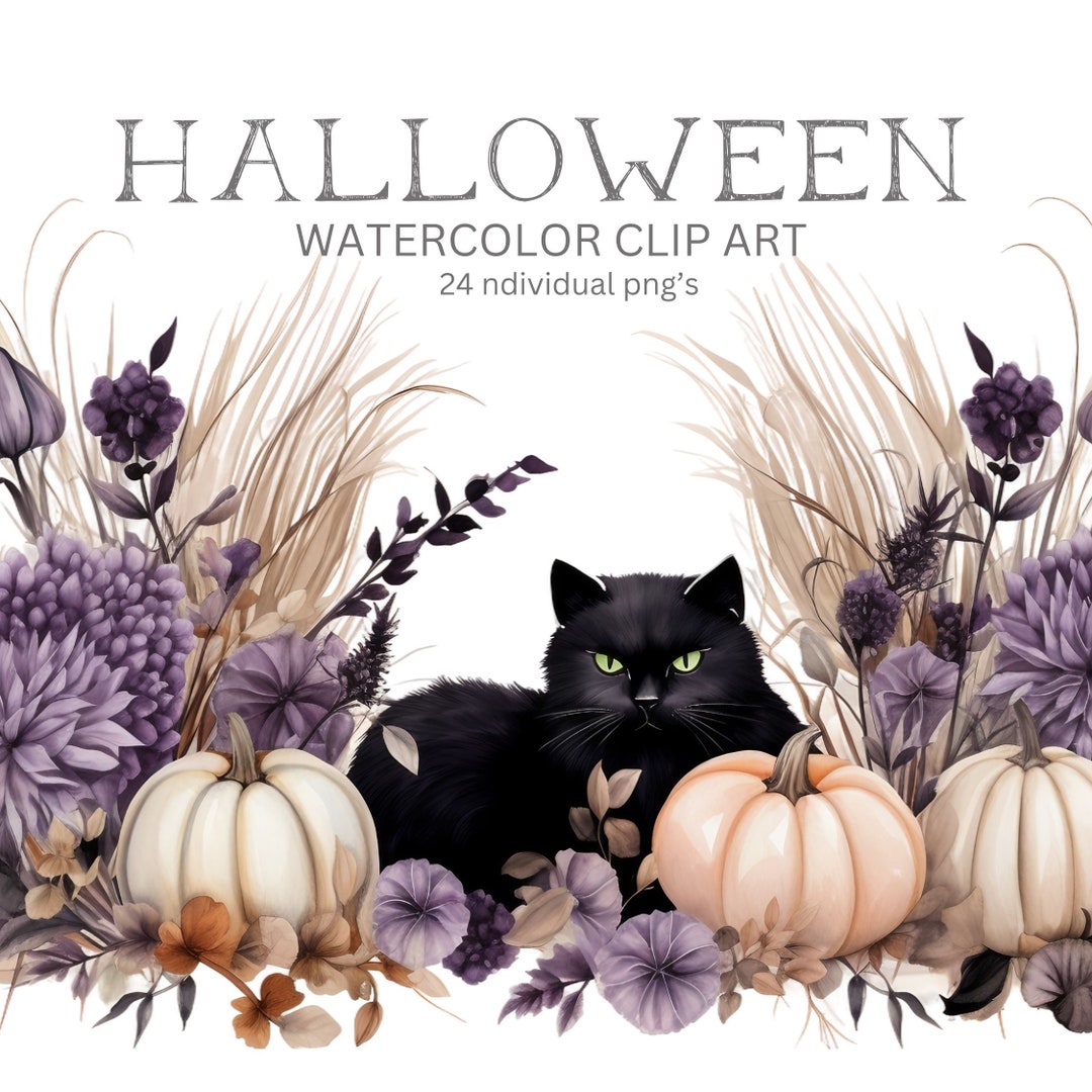 Pastel Halloween Watercolor Clipart Fall Floral Clipart Bohemian Flower ...