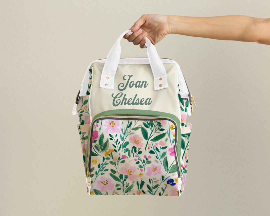 Personalized Floral Diaper Bag Custom Diaper Bag Tag Baby Diaper Bag ...
