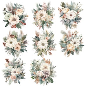 Winter Christmas Floral Clipart, Boho Christmas Tiny Floral Clipart ...