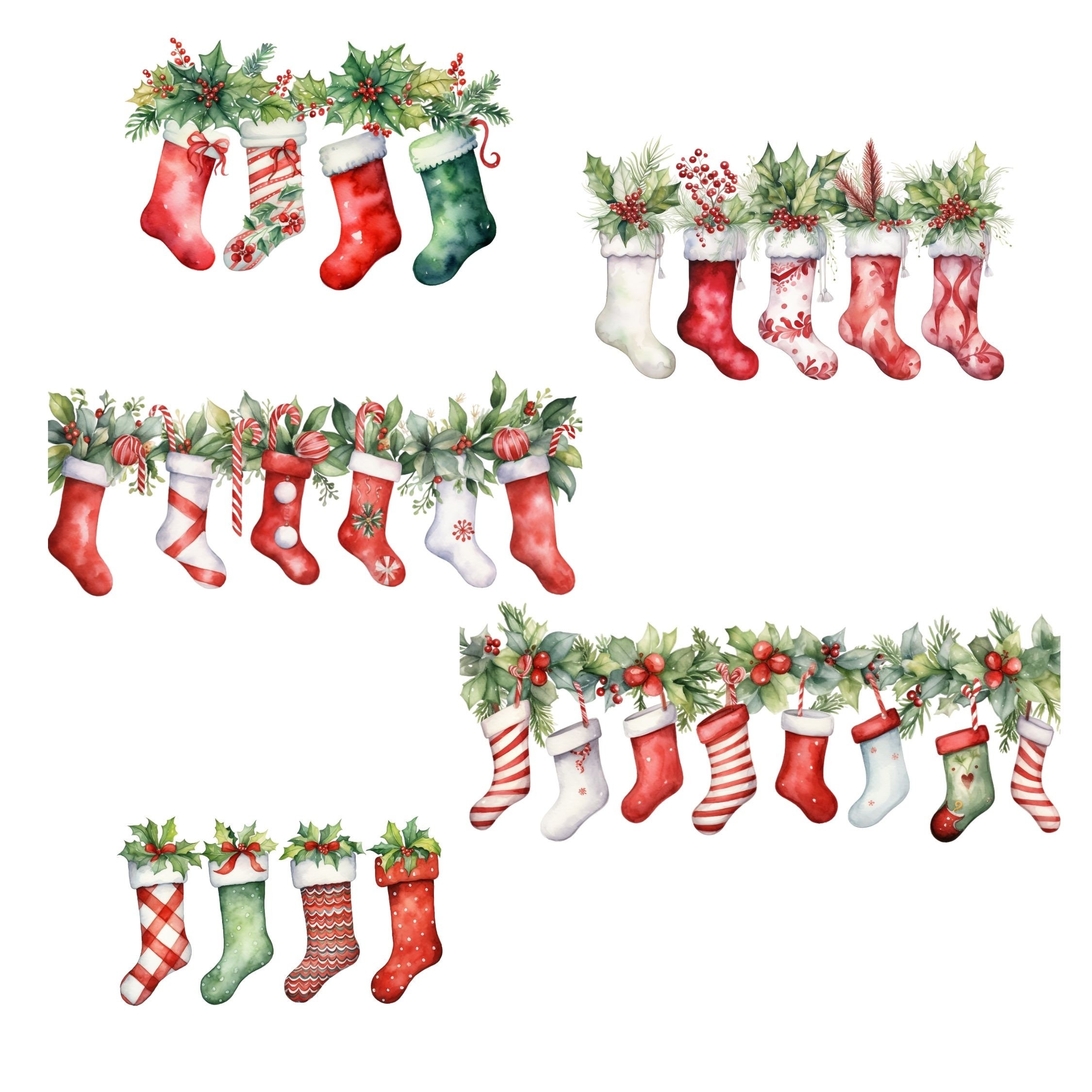 Christmas Stocking Watercolor Clipart, Boho Christmas Tree Clipart ...