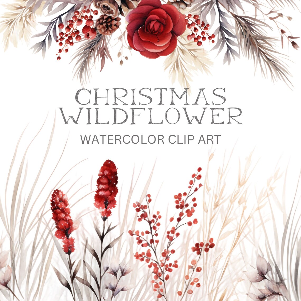 Vintage Christmas Floral Clipart Boho Christmas Tiny Floral - Etsy