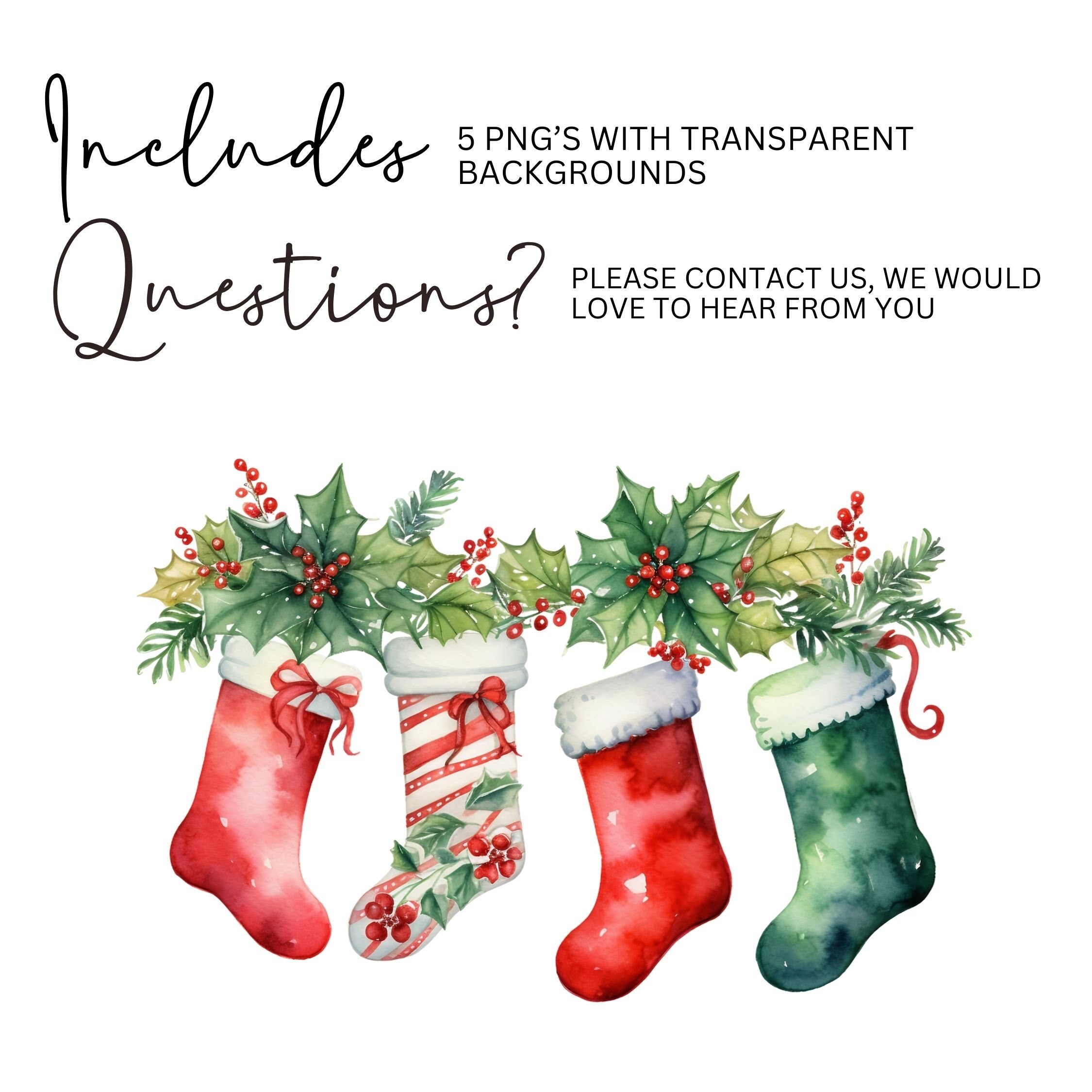 Christmas Stocking Watercolor Clipart, Boho Christmas Tree Clipart ...