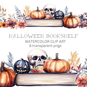 Halloween Watercolor Clipart, Spooky Halloween Book Border Floral ...