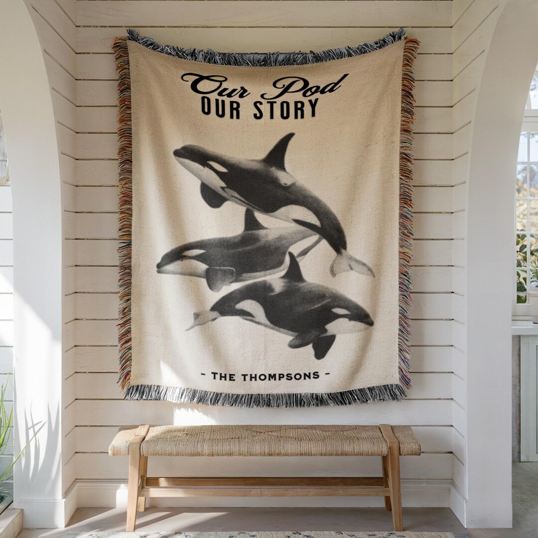 Orca Whale Family Woven Blanket Personalized Name Blanket Ocean Nursery ...