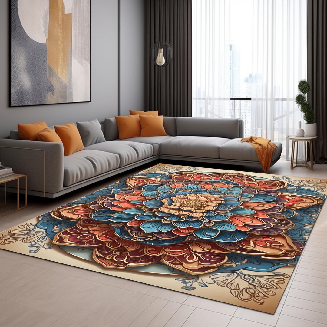 Mandala Rug, Mandala Pattern Rug, Floral Mandala Design Rug, Colorful ...