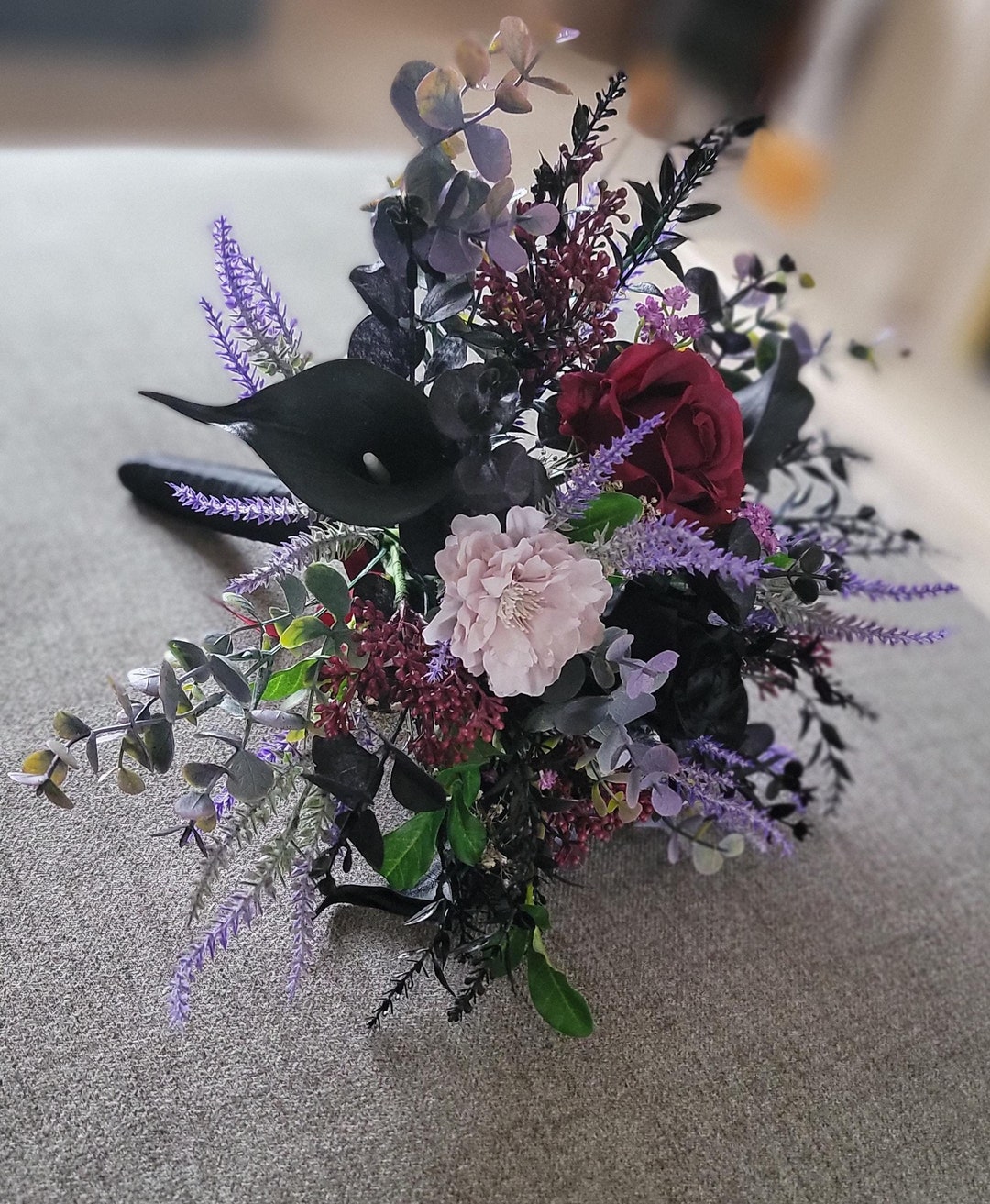 Gothic Black Lillies & Heather Bouquet,wedding,bride,artificial Flowers ...