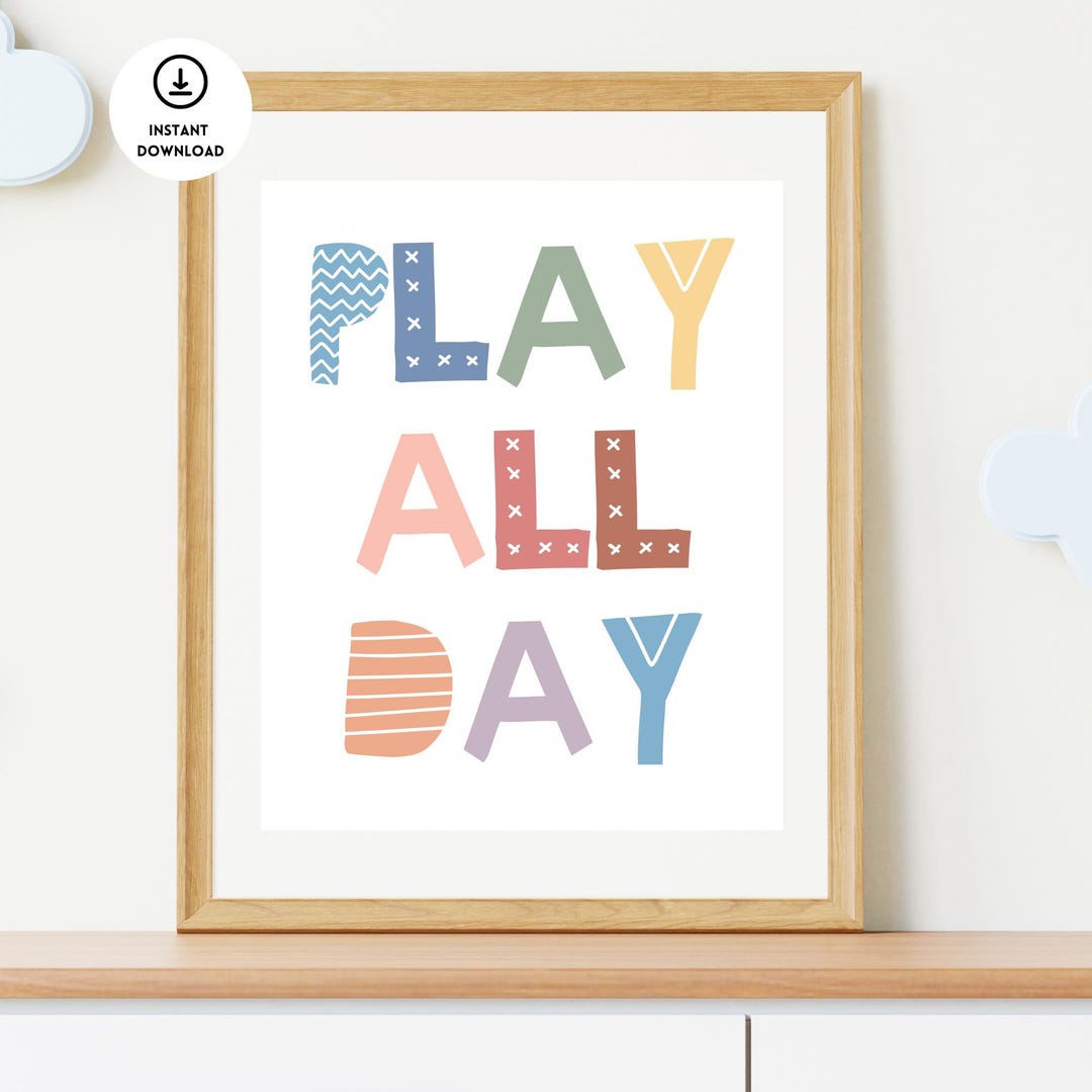 Play All Day Sign, Kids Playroom Wall Art, Playroom Decor, Pediatric ...
