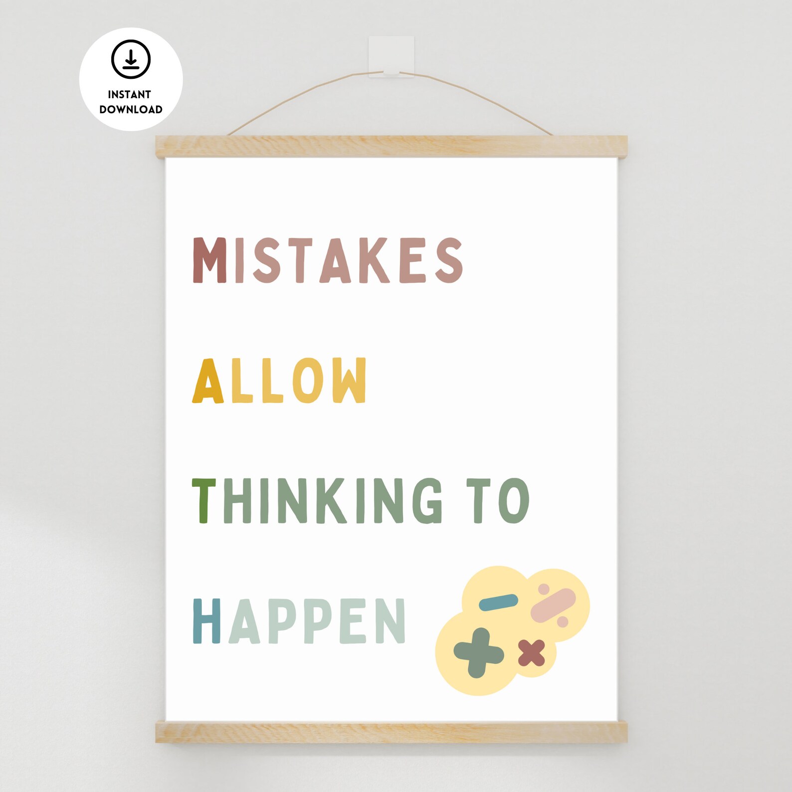 Mistakes Allow Thinking Math Poster, Math Decor, Math Classroom, Boho ...