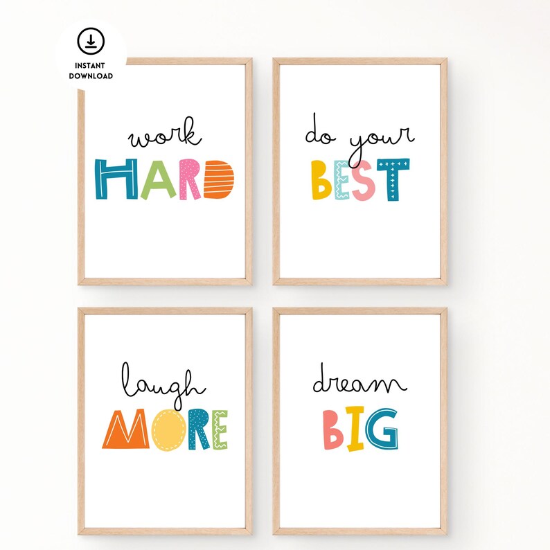 4 Kids Motivational Posters, Playroom Decor, Homeschool Decor, Playroom ...