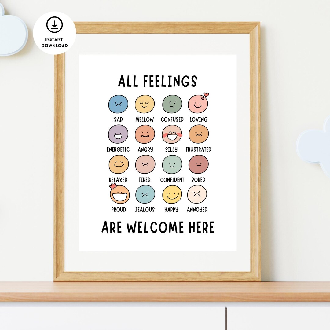 All Feelings Are Welcome Here Poster, Boho Classroom Decor, Feelings ...