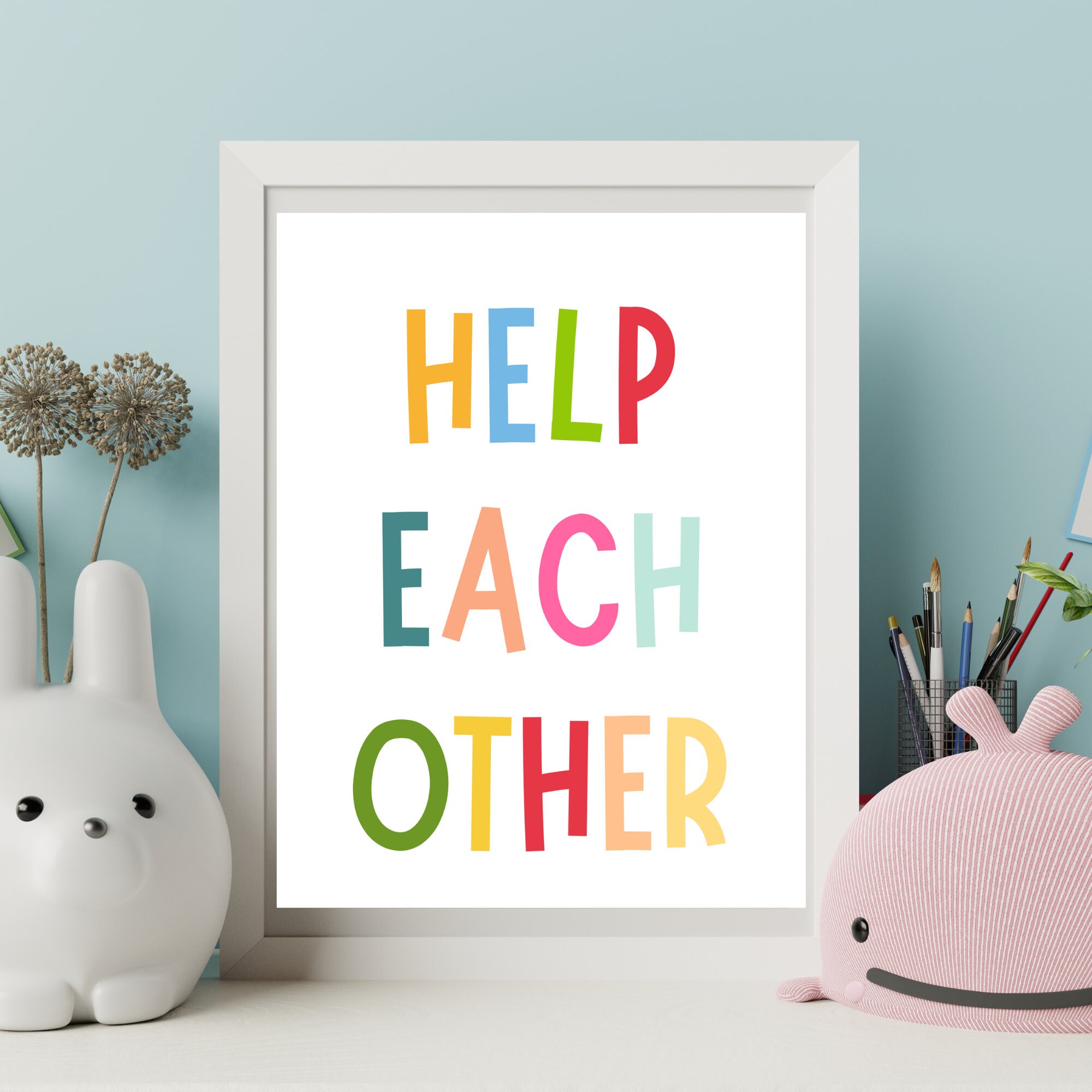 Help Each Other Poster Kid Printable Playroom Decor - Etsy