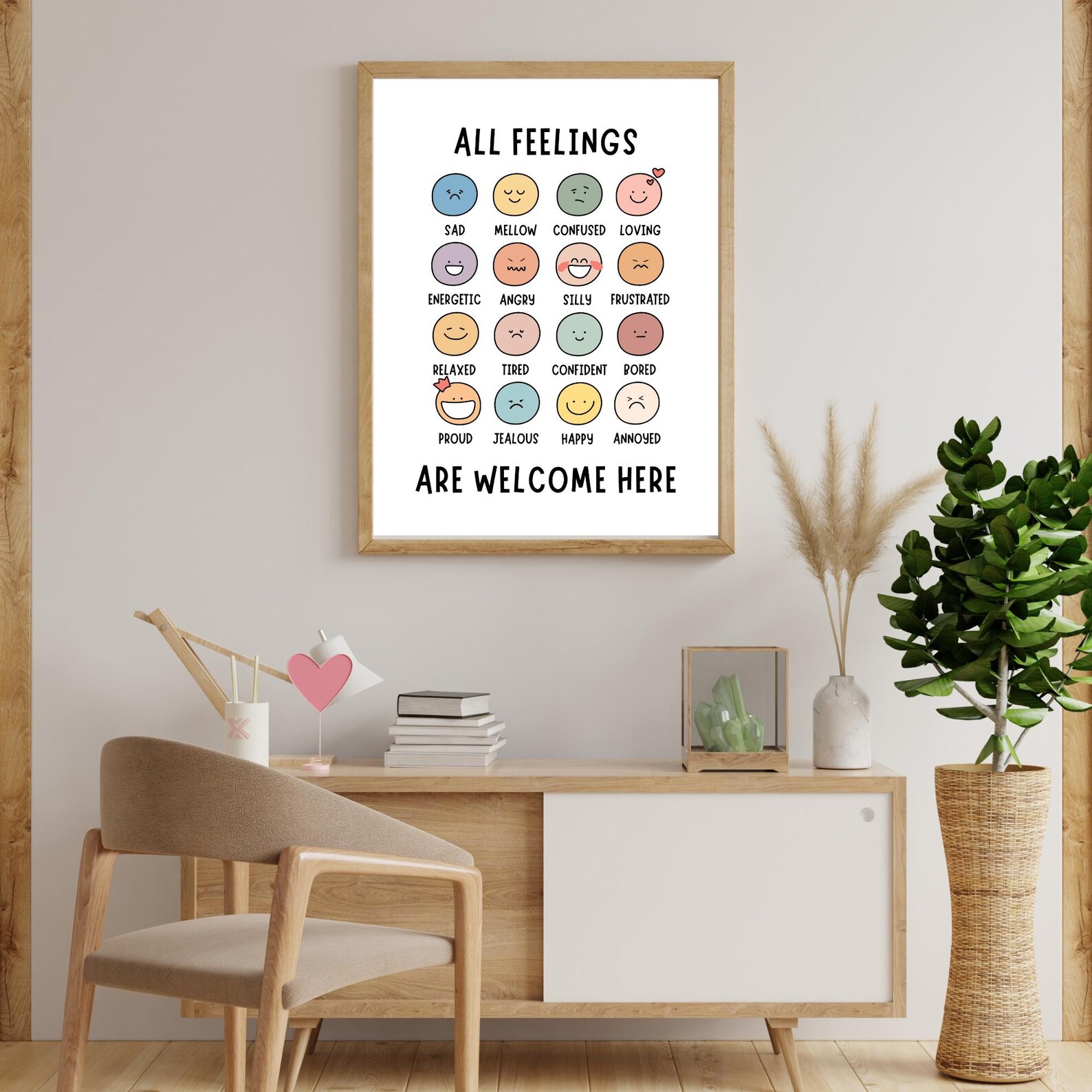 All Feelings Are Welcome Here Poster, Boho Classroom Decor, Feelings ...