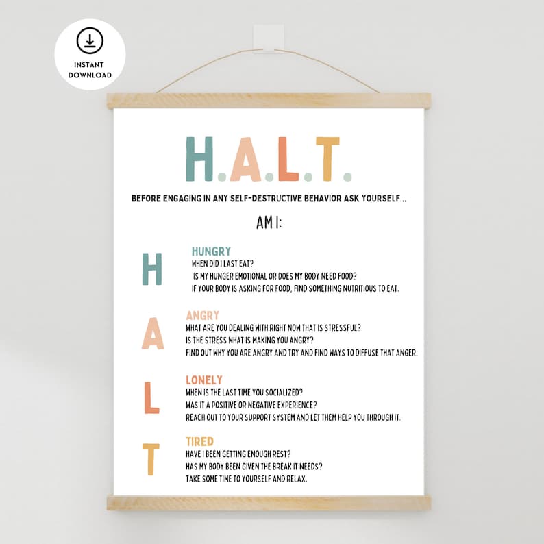 HALT Technique Poster, DBT Poster, Psychology Poster, Therapy Office ...
