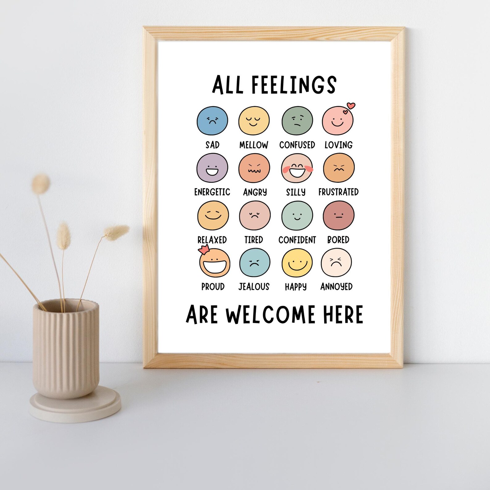 All Feelings Are Welcome Here Poster, Boho Classroom Decor, Feelings ...