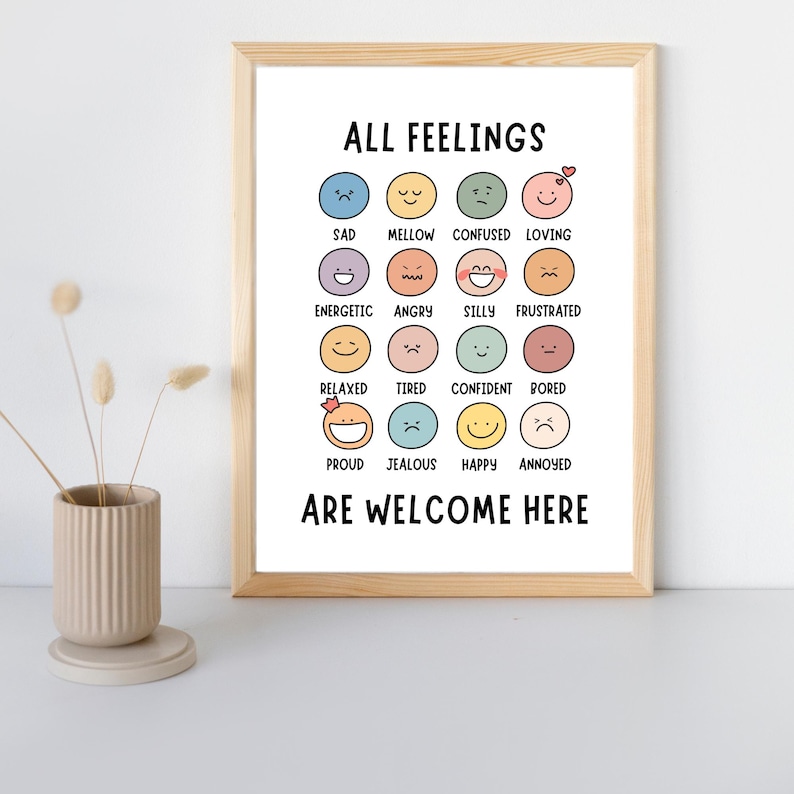 All Feelings Are Welcome Here Poster, Boho Classroom Decor, Feelings ...
